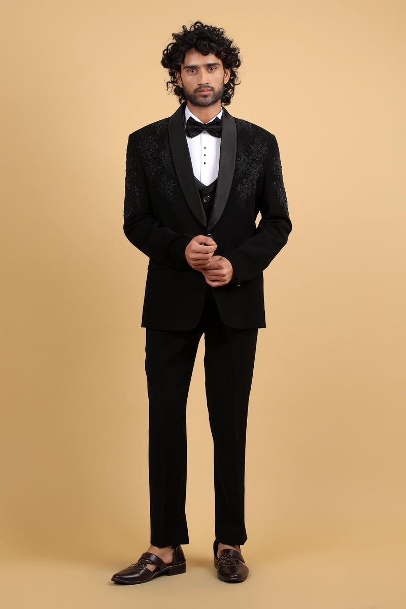 Black Bloom Embroidered Tuxedo Ensemble